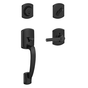 schlage greenwich single cylinder handleset and broadway lever, matte black (f60 grw 622 brw grw)