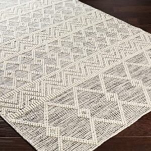 Woolk Moroccan Farmhouse Hand Woven Living Room Bedroom Nursery Wool Area Rug - Vintage Handmade Bohemian Style - Boho Diamond Southwestern Pattern - Beige, White, Brown - 6' x 9'