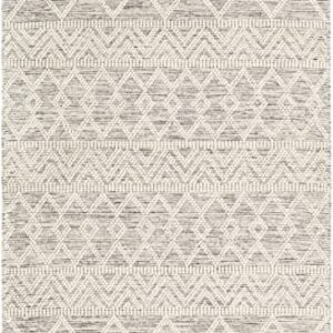 Woolk Moroccan Farmhouse Hand Woven Living Room Bedroom Nursery Wool Area Rug - Vintage Handmade Bohemian Style - Boho Diamond Southwestern Pattern - Beige, White, Brown - 6' x 9'