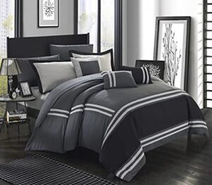 chic home zarah 10 piece comforter bedding with sheet set and decorative pillows shams, queen, grey