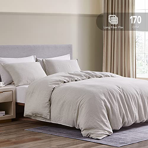 DAPU 100% Linen Duvet Cover Set - Pure Natural French Flax Linen with 8 Corner Ties and Zipper Closure Soft Breathable Durable for Hot Sleepers 1 Duvet Cover 2 Pillowcases (Natural Linen, King)