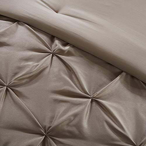 Madison Park Essentials Room in a Bag Faux Silk Comforter Set - Luxe Diamond Tufting All Season Bedding, Matching Curtains, Decorative Pillows, Taupe Queen(90"x90") 24 Piece