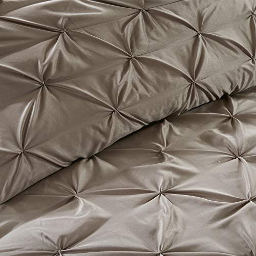 Madison Park Essentials Room in a Bag Faux Silk Comforter Set - Luxe Diamond Tufting All Season Bedding, Matching Curtains, Decorative Pillows, Taupe Queen(90"x90") 24 Piece