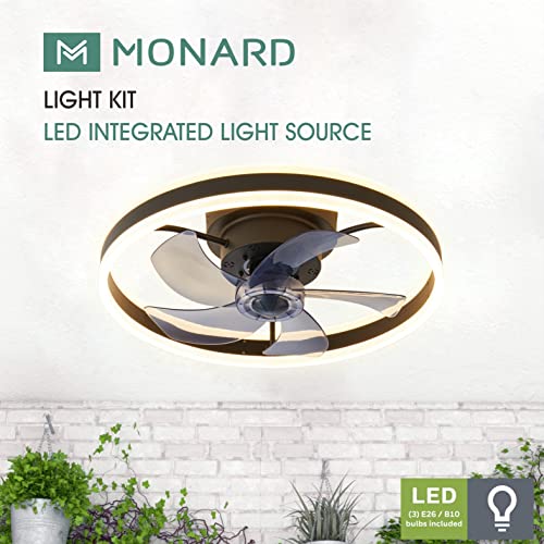 monard Ceiling Fans with Lights, 19.7" Low Profile Flush Mount Ceiling Fan with Remote Control, Small Ceiling Fan with Dimmable Led Lights for Bedroom, Bladeless, APP Control(Black)