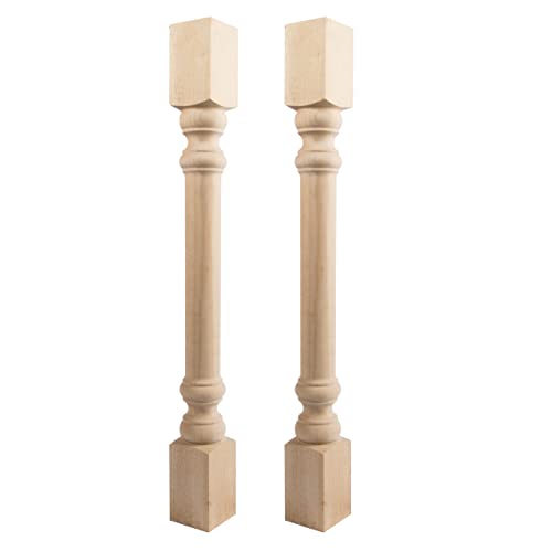 35 1/2-inch H 3 1/2-inch W 3 1/2-inch D Cabinet Columns, Btowin 2Pcs Unfinished Tapered Rubberwood Replacement Island Legs for Large Dining Table & Kitchen Table