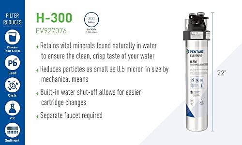 Pentair Everpure H-300 Replacement Cartridge, EV927072, For Use in Everpure H-300 Drinking Water System, 300 Gallon Capacity, 0.5 Micron