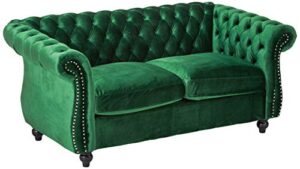 gdfstudio christopher knight home karen traditional chesterfield loveseat sofa, emerald and dark brown, 61.75 x 33.75 x 27.75