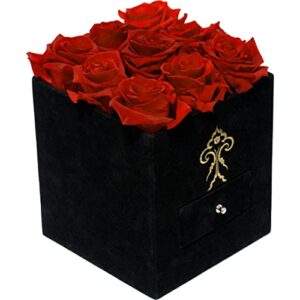 mothers day flowers | premium roses | fresh flowers for delivery prime that last 365 days | red roses in a box naturally preserved | flowers for mothers day, birthdays and any ocation (black box, small)