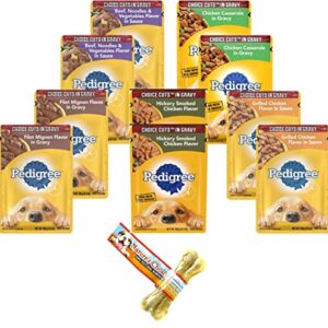 Pedigree Dog Food Wet Bundle,Choice cuts in Gravy,Assorted Flavors Filet,Beef Chicken. Soft Dog Food.Total 10 Pouches,Plus a 01 Nature's Choice Pressed Bone 01 ILC Buy Magnets Fridge. 3.5 Ounce