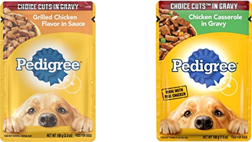 Pedigree Dog Food Wet Bundle,Choice cuts in Gravy,Assorted Flavors Filet,Beef Chicken. Soft Dog Food.Total 10 Pouches,Plus a 01 Nature's Choice Pressed Bone 01 ILC Buy Magnets Fridge. 3.5 Ounce