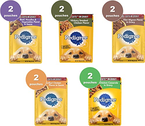 Pedigree Dog Food Wet Bundle,Choice cuts in Gravy,Assorted Flavors Filet,Beef Chicken. Soft Dog Food.Total 10 Pouches,Plus a 01 Nature's Choice Pressed Bone 01 ILC Buy Magnets Fridge. 3.5 Ounce