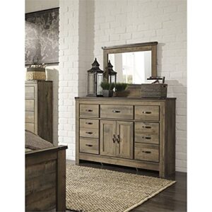 Signature Design by Ashley Trinell Rustic 7 Drawer Dresser with Cabinet Door & Fireplace Option, Warm Brown