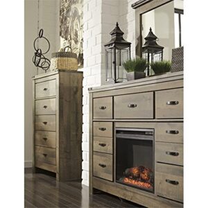 Signature Design by Ashley Trinell Rustic 7 Drawer Dresser with Cabinet Door & Fireplace Option, Warm Brown