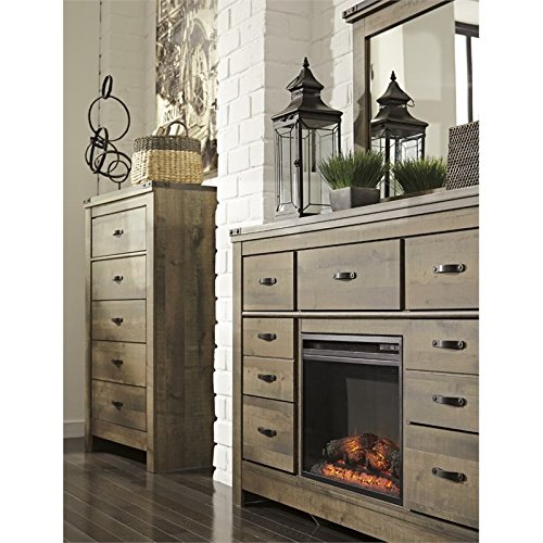 Signature Design by Ashley Trinell Rustic 7 Drawer Dresser with Cabinet Door & Fireplace Option, Warm Brown