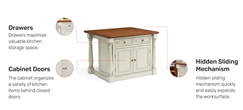 Homestyles Monarch Kitchen Island Set, 50 Inch Width, Antique White