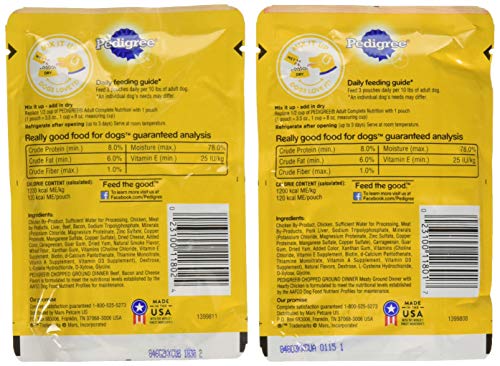 Pedigree Chopped Ground Dinner 8 Pouch Variety Hearty Chicken and Beef, Bacon, and Cheese Flavors, 4 Each