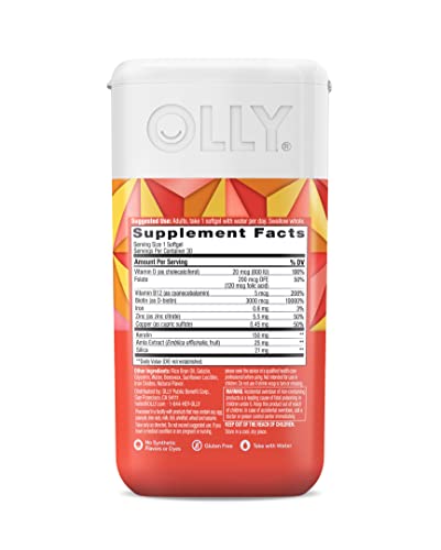 OLLY Ultra Strength Hair Softgels, Supports Hair Strength, Health and Growth, Biotin, Keratin, Vitamin D, B12, Hair Supplement, 30 Day Supply - 30 Count (Packaging May Vary)