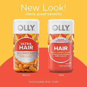 OLLY Ultra Strength Hair Softgels, Supports Hair Strength, Health and Growth, Biotin, Keratin, Vitamin D, B12, Hair Supplement, 30 Day Supply - 30 Count (Packaging May Vary)