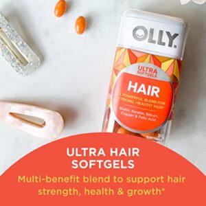 OLLY Ultra Strength Hair Softgels, Supports Hair Strength, Health and Growth, Biotin, Keratin, Vitamin D, B12, Hair Supplement, 30 Day Supply - 30 Count (Packaging May Vary)