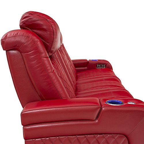 Seatcraft Anthem Home Theater Seating - Top Grain Leather - Power Recline Sofa - Fold-Down Table - Powered Headrests - Arm Storage - AC/USB and Wireless Charging - Cup Holders, Red