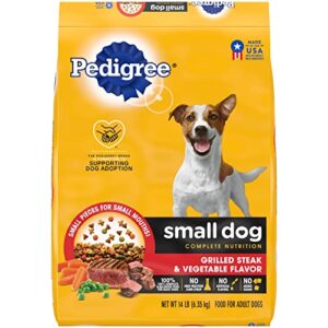 pedigree small dog complete nutrition small breed adult dry dog food grilled steak and vegetable flavor dog kibble, 14 lb. bag