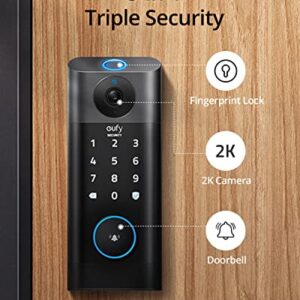 eufy Security S330 Video Smart Lock, 3-in-1 Camera+Doorbell+Fingerprint Keyless Entry Door Lock,BHMA, WiFi Door Lock,App Remote Control,2K HD,Doorbell Camera with Chime,No Monthly Fee,SD Card Required