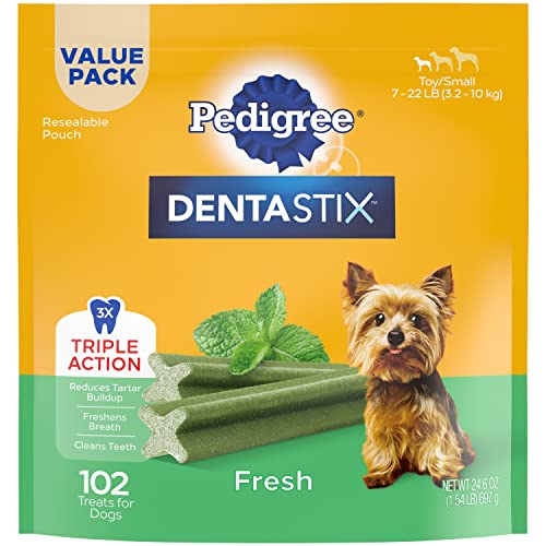 PEDIGREE DENTASTIX Dental Dog Treats for Toy/Small Dogs Fresh Flavor Dental Bones, 1.6 lb. Value Pack (102 Treats)