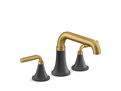 Kohler T27417-4-BMB Tone Deck-Mount Bath Faucet Trim, Matte Black/Moderne Brass