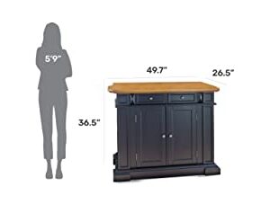 homestyles Americana Kitchen Island with Wood Top and Drop Leaf Breakfast Bar, Storage with Drawers and Adjustable Shelves, 50 Inch Width, Black and Oak