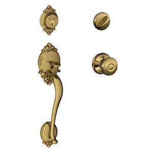 schlage brookshire single cylinder handleset and georgian knob, antique brass (f60 brk 609 geo)