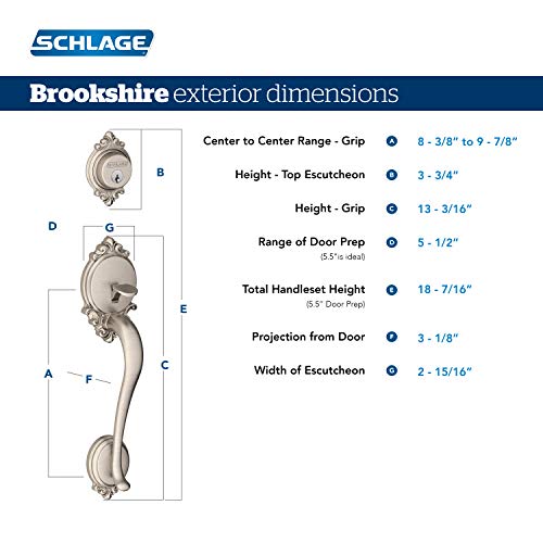 SCHLAGE Brookshire Single Cylinder Handleset and Georgian Knob, Antique Brass (F60 BRK 609 GEO)