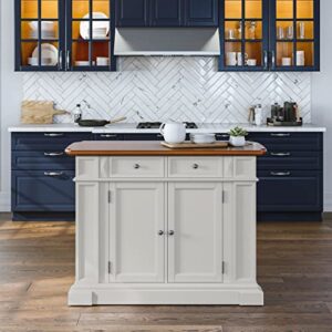 Homestyles Americana Kitchen Island with Wood Top and Drop Leaf Breakfast Bar, Storage with Drawers and Adjustable Shelves, 50 Inch Width, 49.75 inches, White and Oak