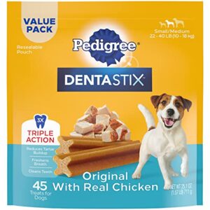 pedigree dentastix small/medium dog dental treats original flavor dental bones, 1.57 lb. value pack (45 treats)