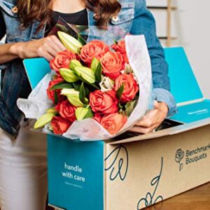 Benchmark Bouquets Orange Roses and White Oriental Lilies, With Vase (Fresh Cut Flowers)