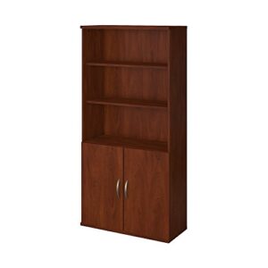 bush business furniture series c elite 36w 5 shelf bookcase with doors in hansen cherry