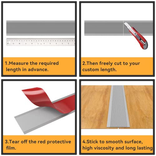 Bnell Vinyl Floor Transition Strips&Waterproof Stair Nosing Edge Trim Strips-Self Adhesive,Stair Edge Anti-Slip Treads&Floor Threshold Strips for Indoor and Outdoor Stairs or Thresholds（GR_1M）