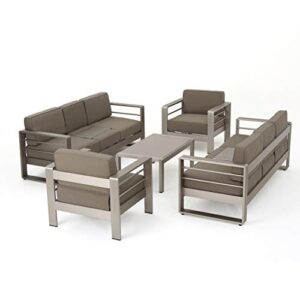 christopher knight home cape coral aluminum chat set, 5-pcs set, khaki