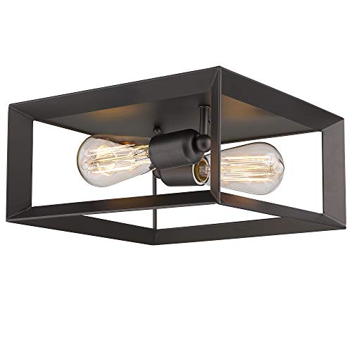 Emliviar 2-Light Ceiling Light, 12" Flush Mount Ceiling Lighting Fixture, Oil Rubbed Bronze Finish, 3040-2 ORB