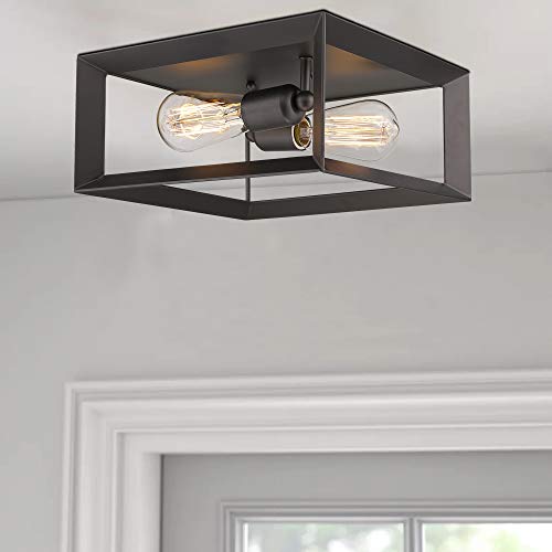 Emliviar 2-Light Ceiling Light, 12" Flush Mount Ceiling Lighting Fixture, Oil Rubbed Bronze Finish, 3040-2 ORB