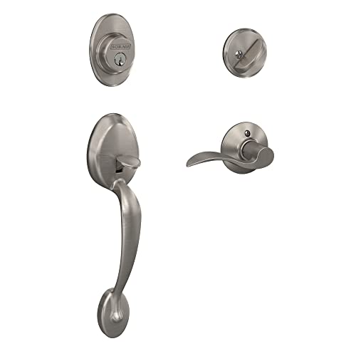 Schlage F60 V PLY 619 ACC Plymouth Front Entry Handleset with Accent Lever, Deadbolt Keyed 1 Side, Satin Nickel