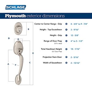 Schlage F60 V PLY 619 ACC Plymouth Front Entry Handleset with Accent Lever, Deadbolt Keyed 1 Side, Satin Nickel