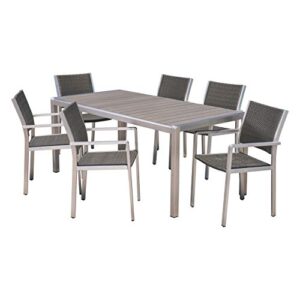 christopher knight home coral outdoor 7 piece dining set with table, gray