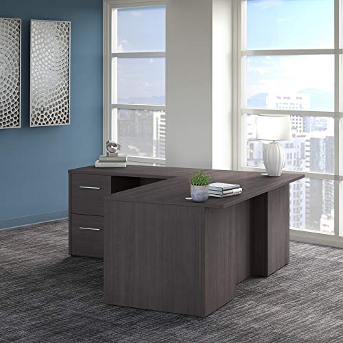 Bush Business Furniture Office 500 L Shaped Executive Desk with Drawers, 72W, Storm Gray