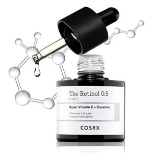 cosrx retinol 0.5 oil, anti-aging serum with 0.5% retinoid treatment for face, reduce wrinkles, fine lines, and signs of aging, gentle skin care for day & night, not tested on animals, korean skincare