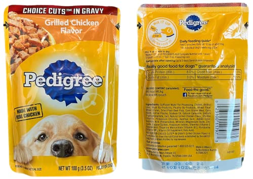 Pedigree Wet Dog Food Pouch Variety Bundle, Choice Cuts in Gravy, 12 Pouches Assorted Flavors - Chicken, Hickory, Filet Mignon, Beef, Casserole