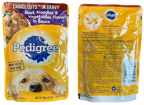 Pedigree Wet Dog Food Pouch Variety Bundle, Choice Cuts in Gravy, 12 Pouches Assorted Flavors - Chicken, Hickory, Filet Mignon, Beef, Casserole