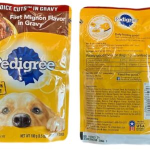 Pedigree Wet Dog Food Pouch Variety Bundle, Choice Cuts in Gravy, 12 Pouches Assorted Flavors - Chicken, Hickory, Filet Mignon, Beef, Casserole