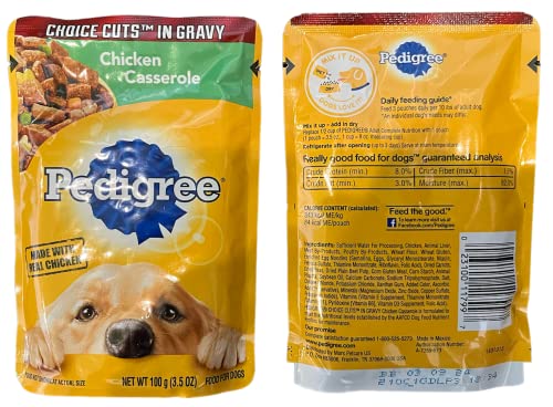 Pedigree Wet Dog Food Pouch Variety Bundle, Choice Cuts in Gravy, 12 Pouches Assorted Flavors - Chicken, Hickory, Filet Mignon, Beef, Casserole