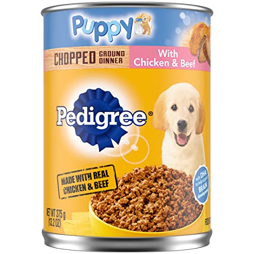 PEDIGREE CHOPPED GROUND DINNER Puppy Canned Soft Wet Dog Food With Chicken & Beef, 13.2 oz. Cans 12 Pack