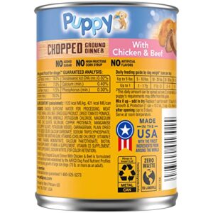 PEDIGREE CHOPPED GROUND DINNER Puppy Canned Soft Wet Dog Food With Chicken & Beef, 13.2 oz. Cans 12 Pack